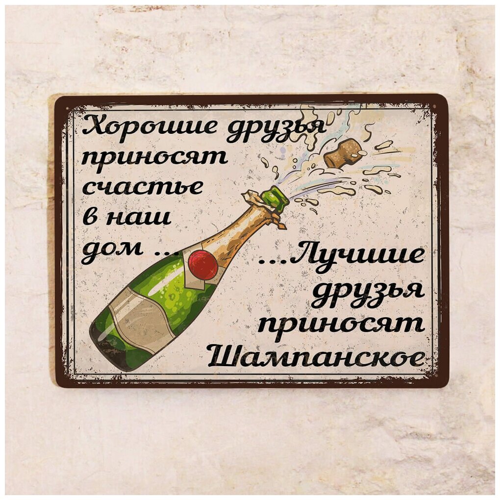 Прикольная металлическая табличка - Хорошие друзья, металл, 20х30 см.