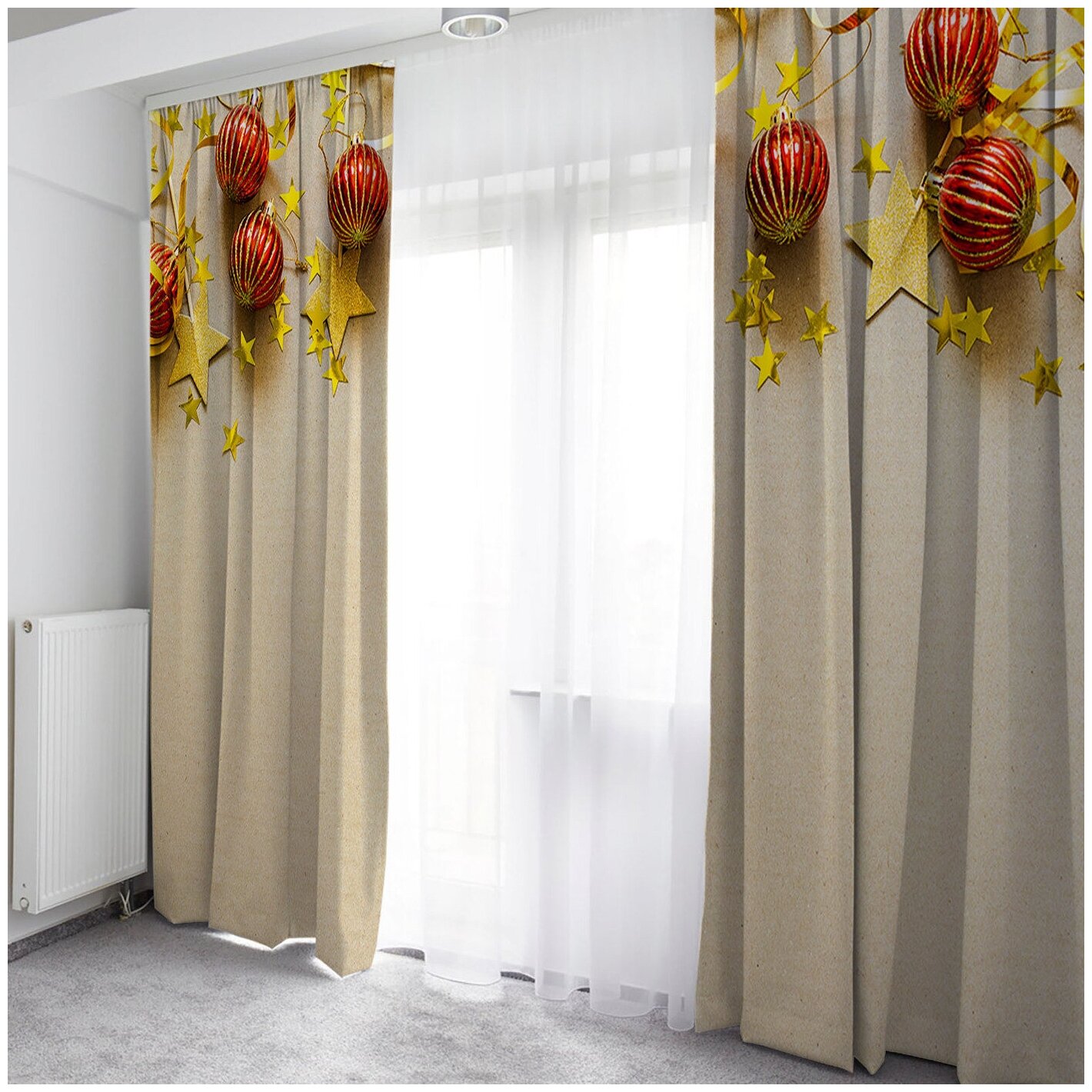 Фотошторы из габардина новогодние Good Room, 290x290 см.