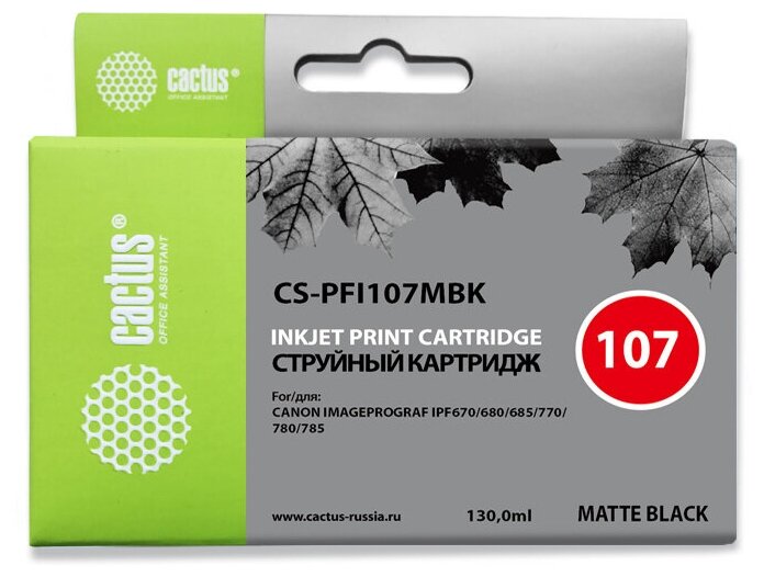 Картридж Cactus CS-PFI107MBK черный матовый, для CANON IP iPF670/iPF680/iPF685/iPF770/iPF780/iPF785