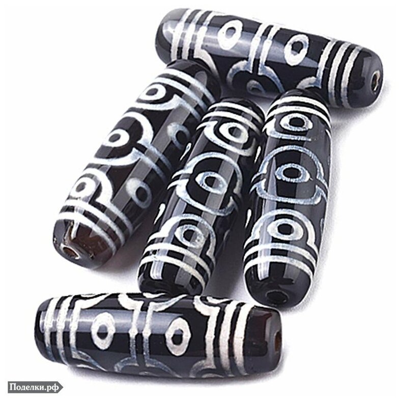 Бусина Дзи натуральный камень Агат черно-белый 10-глазая 0010829 цилиндр 30x12 мм, цена за 1 шт.