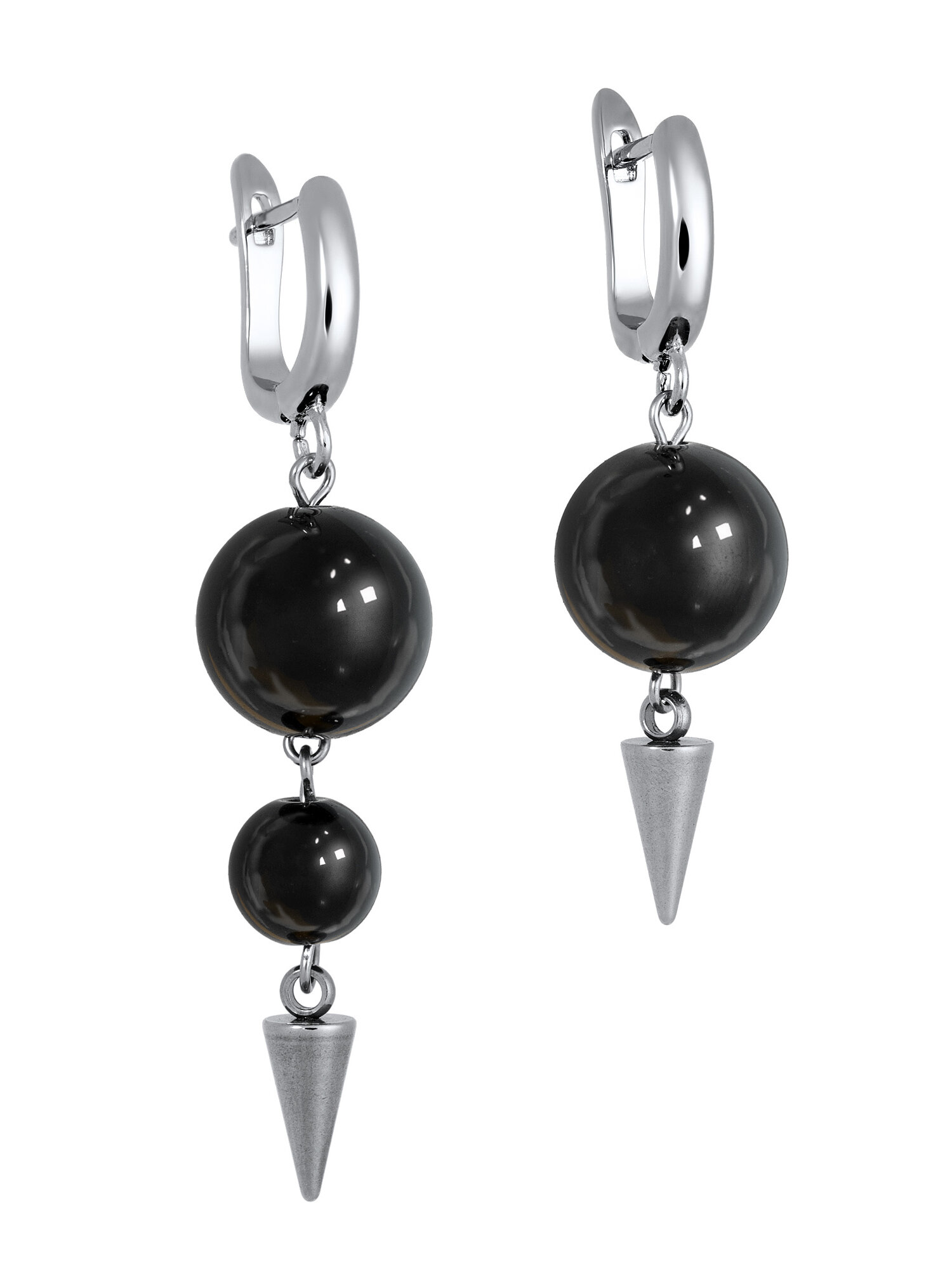 Серьги непарные, с подвесками, агат