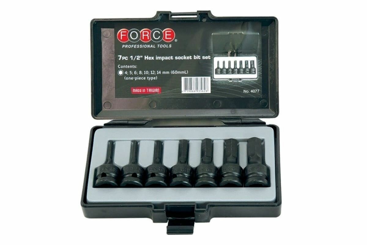 Набор головок 1/2" HEX для пневмоинструмента, 7 предметов FORCE 4077