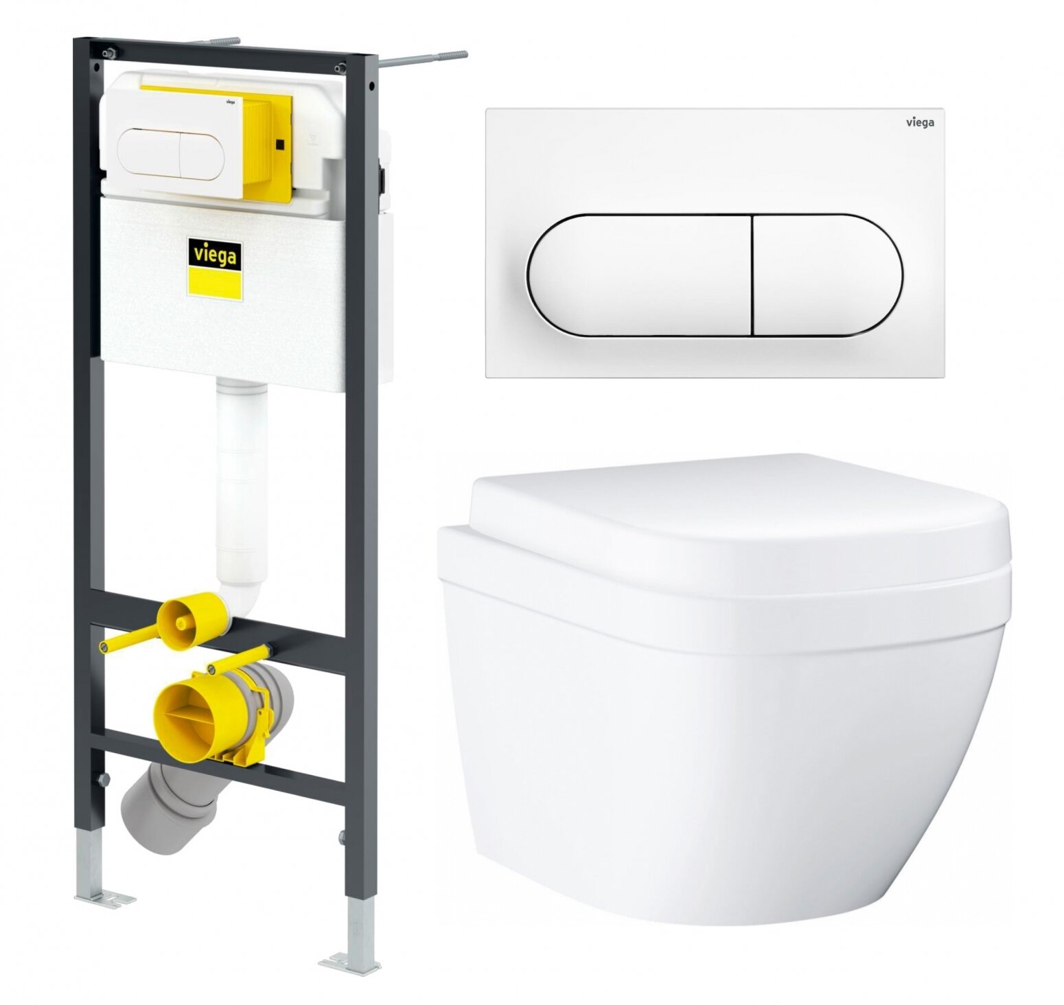 Комплект 3 в 1 инсталляция Viega Prevista 8524.11 + Унитаз подвесной Grohe Euro Ceramic 39206000 + кнопка белая