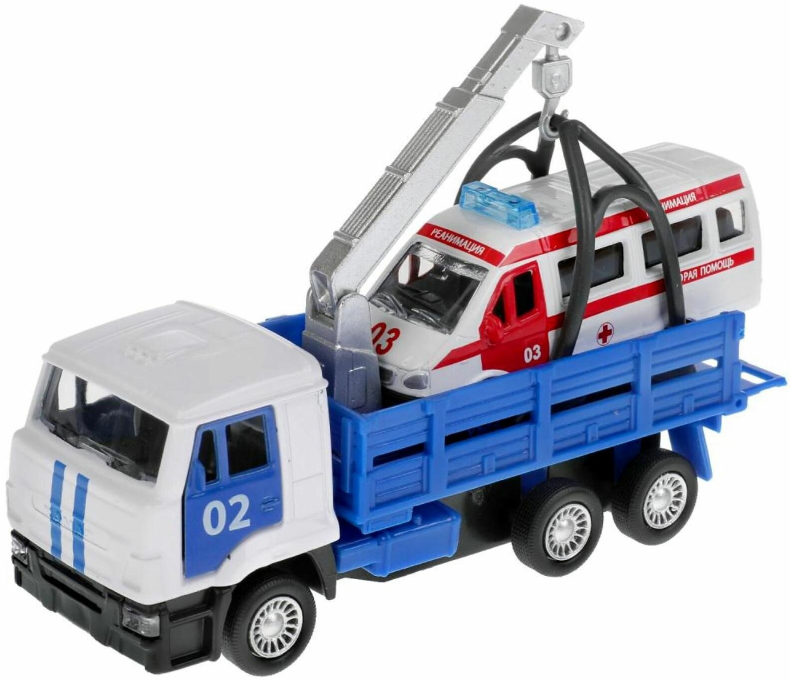 Машина металлическая KAMAZ "Эвакуатор со скорой помощью" инерционная, 12 см и 7,5 см, с подвижными деталями, открываются двери, игрушечный транспорт, масштабная коллекционная модель, детская игрушка