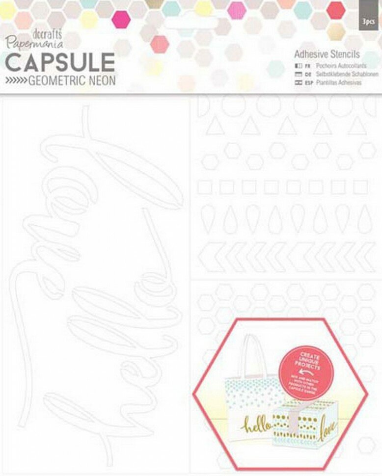 Docrafts PMA503273 Набор трафаретов самоклеющихся Geometric Neon, 21 х 14.8 см