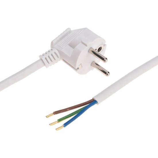 Сетевой шнур Rexant с вилкой, ПВС 3х1.5 кв. мм, 2 м, медь, белый