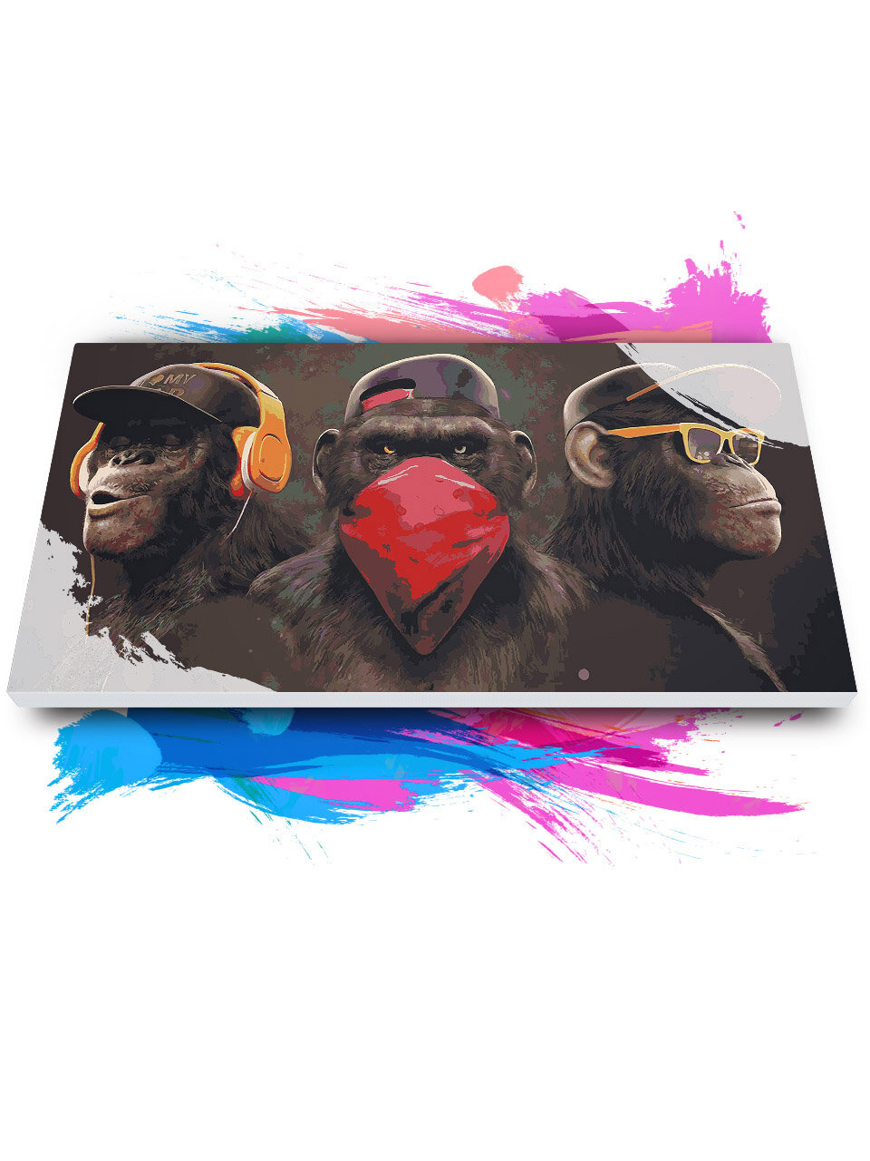 Картина по номерам на холсте Три Обезьяны, 50 х 100 см