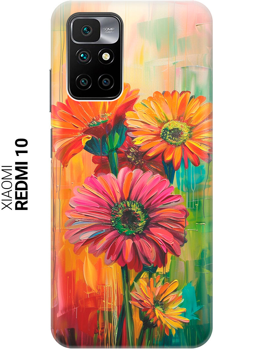Силиконовый чехол на Xiaomi Redmi 10 / Сяоми Редми 10 с рисунком "Герберы гуашью"