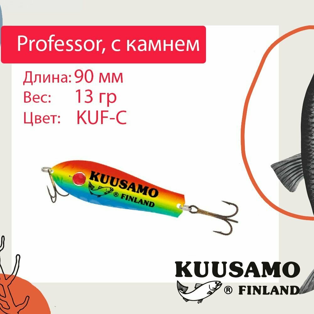 Блесна для рыбалки Kuusamo Professor 2, 90/13 с камнем, KUF-C, UV (колеблющаяся)