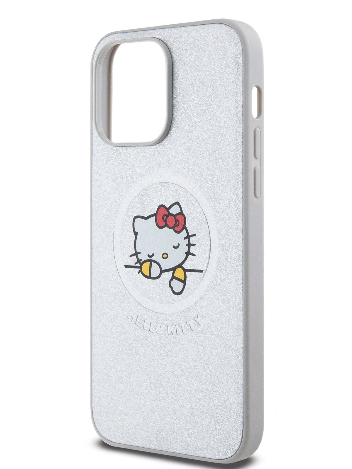 Hello Kitty для iPhone 15 Pro Max чехол PU Leather Kitty Asleep Hard Silver (MagSafe)