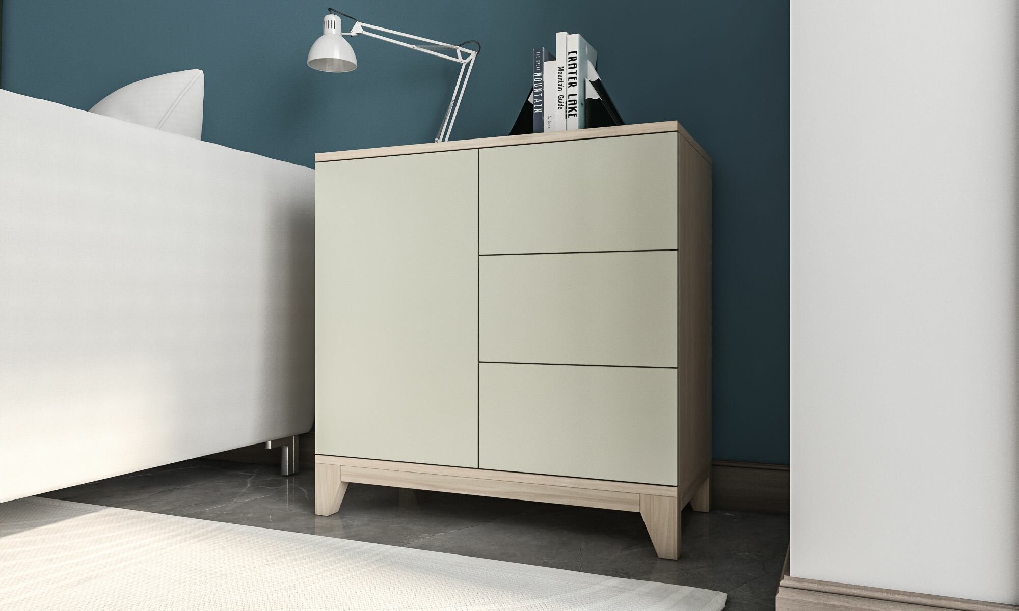 Комод с выдвижными ящиками и полками "Хельга 2" МДФ 70х70х40 Кремона шампань / Сантьяго