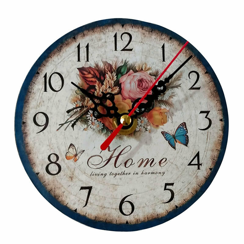 Винтажные настенные часы с цветочным рисунком | Элегантный дизайн с бабочками и розами | Бесшумные и не тикают | 30 см | Декор для дома в деревенском стиле с надписью «Home» | Идеально для гостиной или спальни