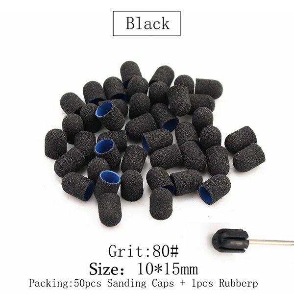 50 шлифовальных колпачков для ногтей, Black-80Grit