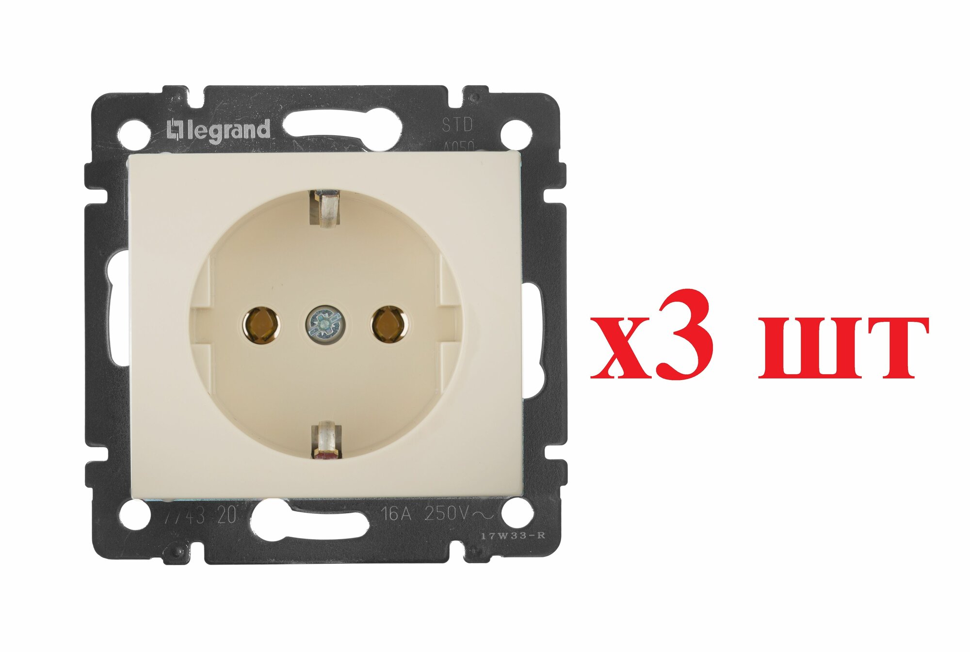 Розетка 1-м СП Valena 16А IP20 с заземл. на винтах механизм сл. кость Leg 774320 3 шт