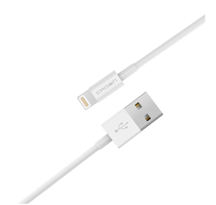 Кабель для зарядки айфона Lightning CrowCMCU-005L белый, 1 м, USB 2.0, 5В/2А, до 480 Мбит/сек, ТЭП.