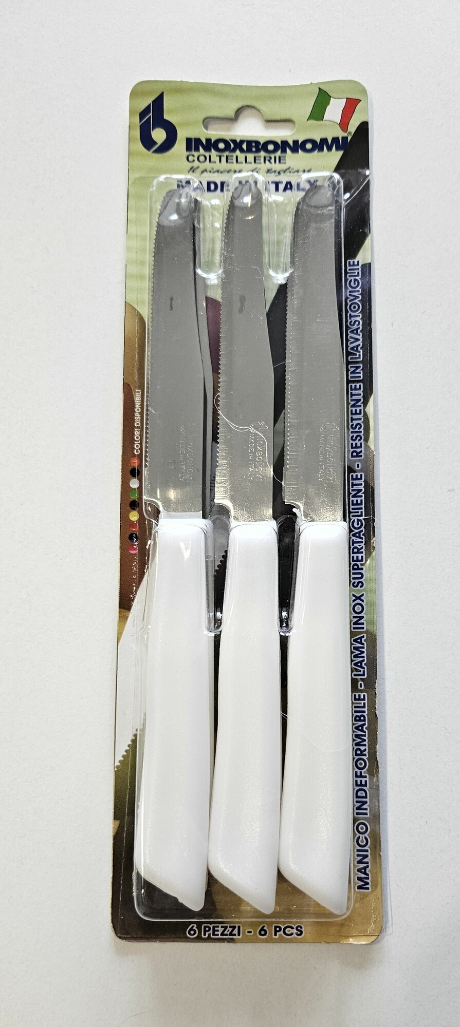 Набор столовых ножей в блистере белые INOXBONOMI Coltellerie Италия 6шт.