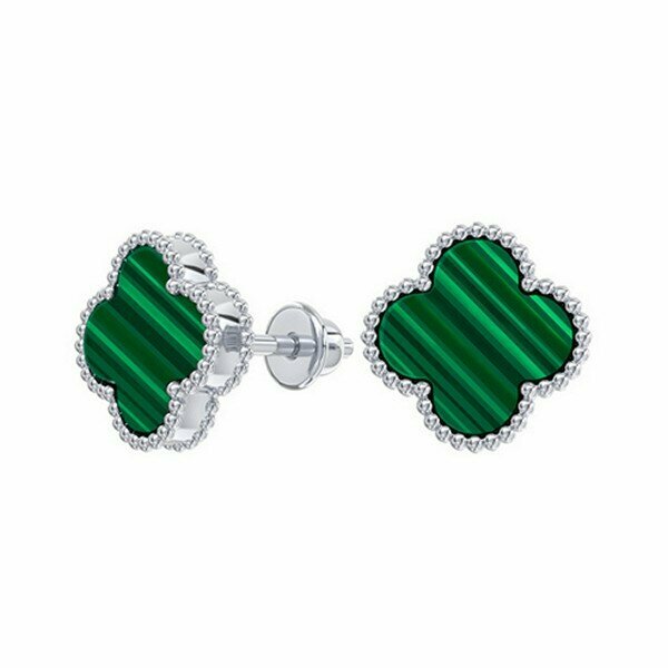 Серьги пусеты, серебро, 925 проба, малахит
