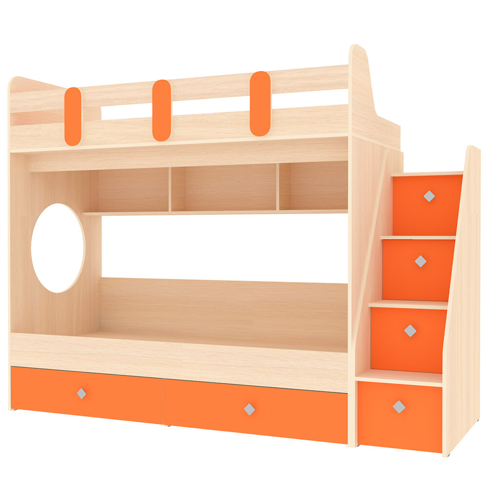 Двухъярусная кровать Фортуна-2 80x180 Дуб Молочный Оранжевый