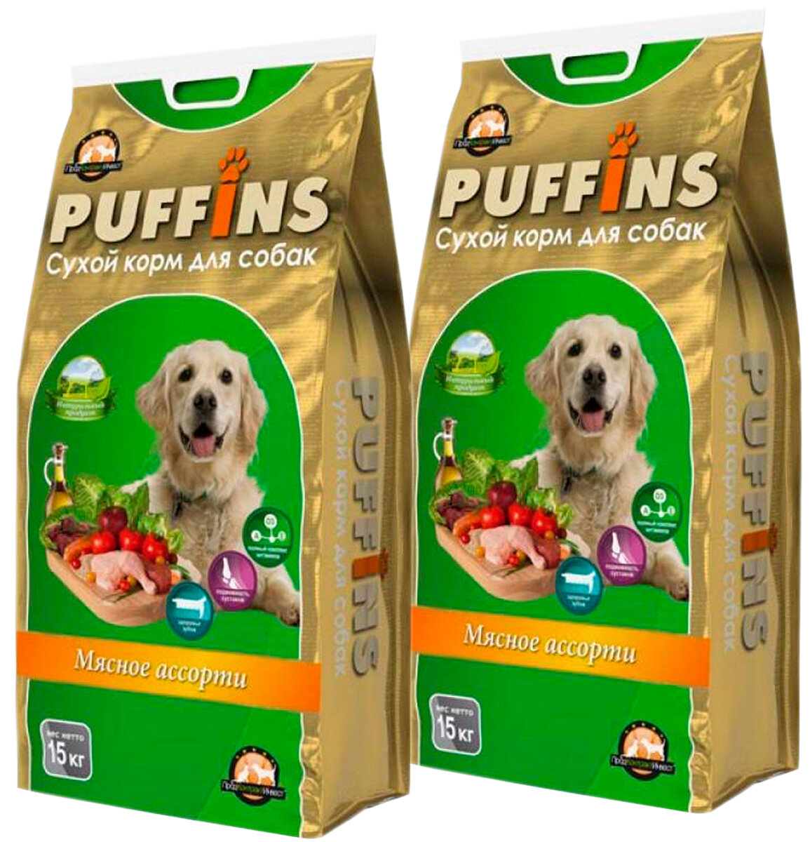 Сухой корм PUFFINS для взрослых собак с мясным ассорти (15 + 15 кг)