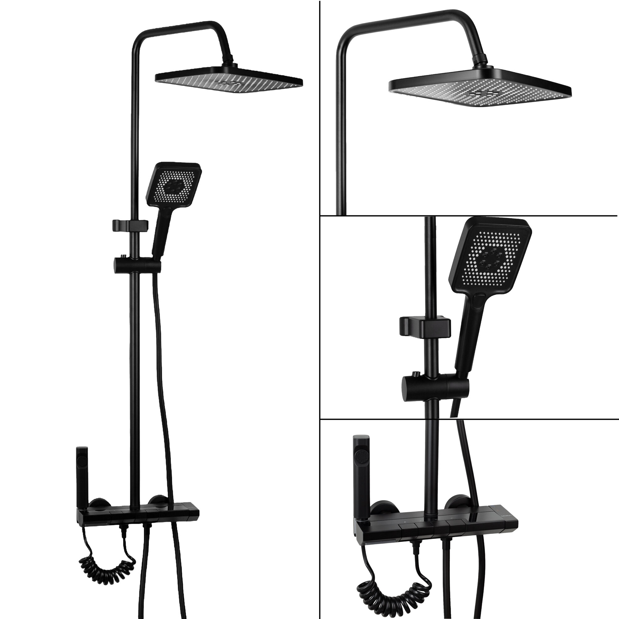 Душевая стойка со смесителем с тропическим душем с лейкой, Dikalan, алюминий; abs-пластик