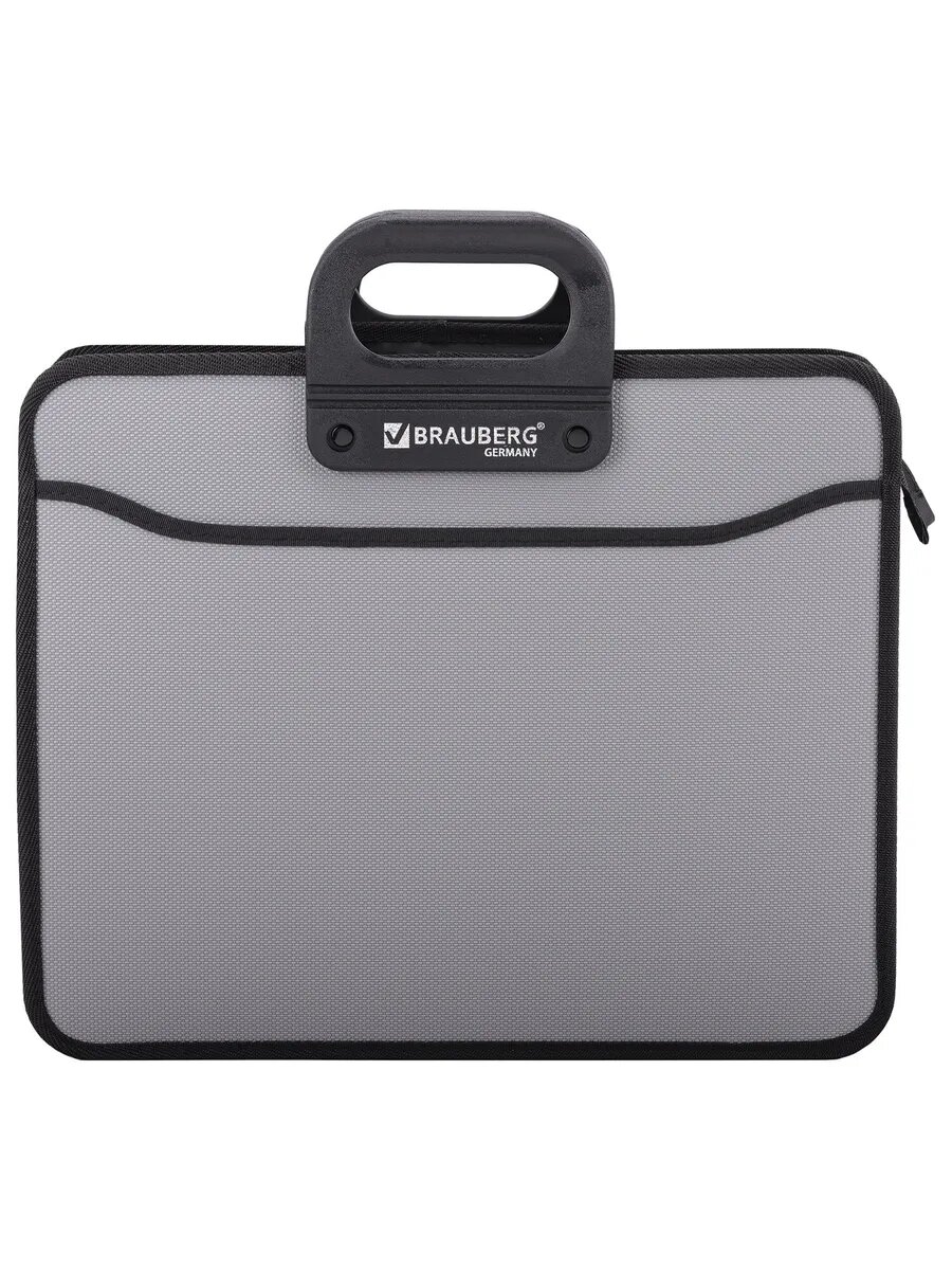 Папка-портфель пластиковая, 3 отделения, серая