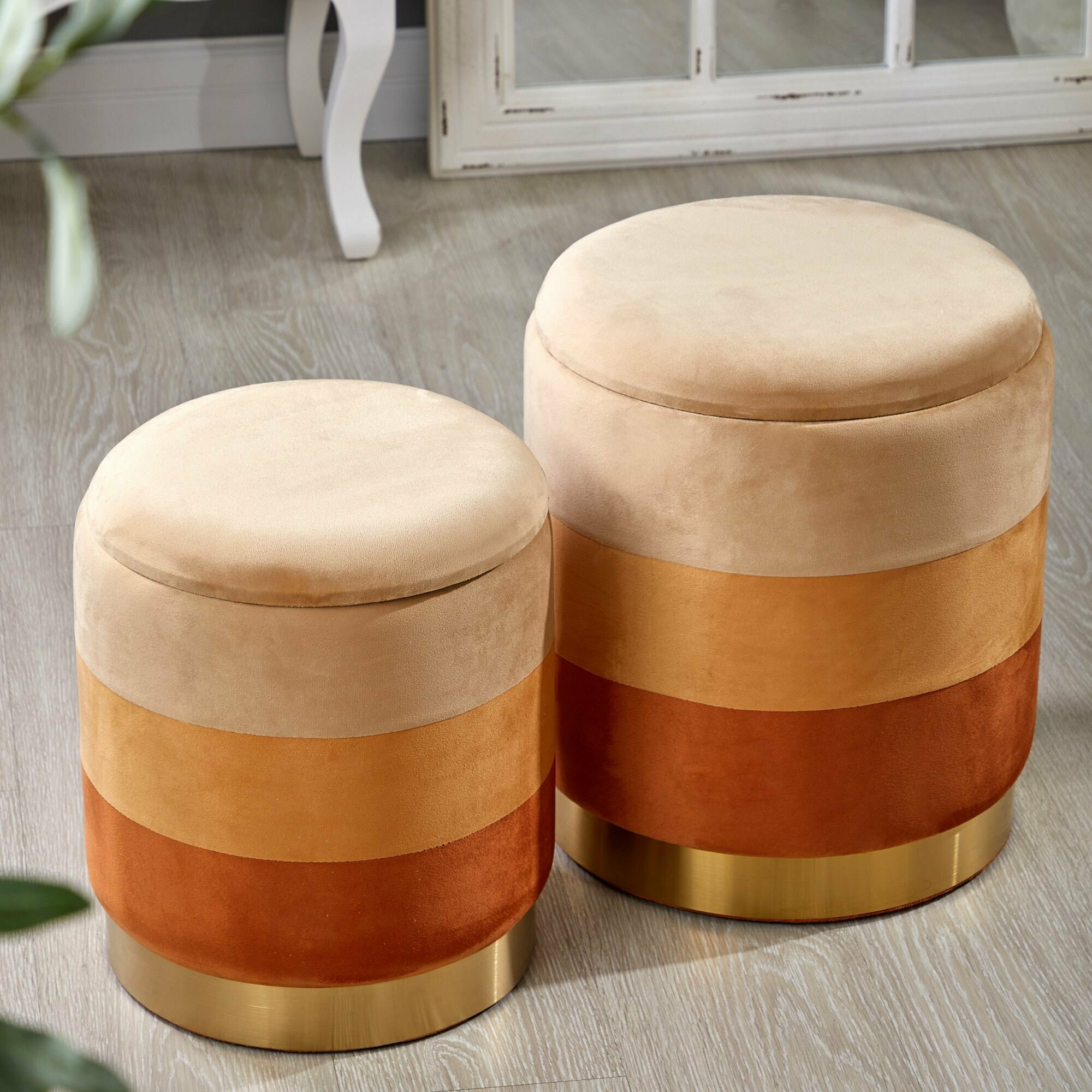 49-332/BM Пуфы с крышкой, набор 2 предмета 38х38х43; 35х35х40см, Glasar