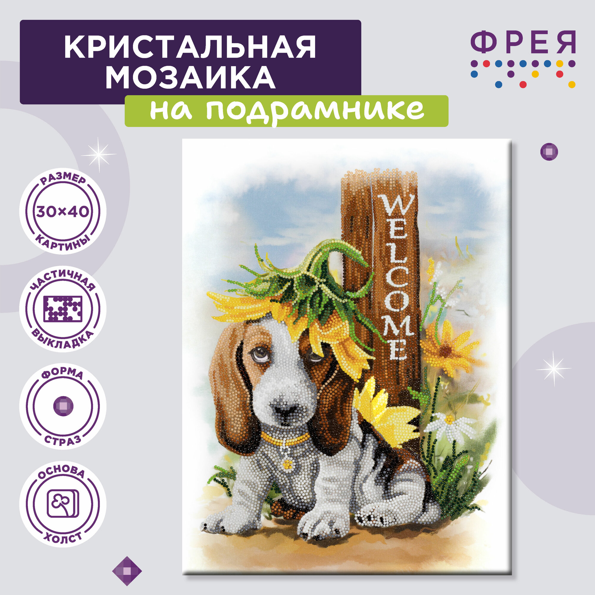 Алмазная (кристальная) мозаика с холстом на подрамнике 30 х 40 см "фрея" ALPD-022 "Добро пожаловать"