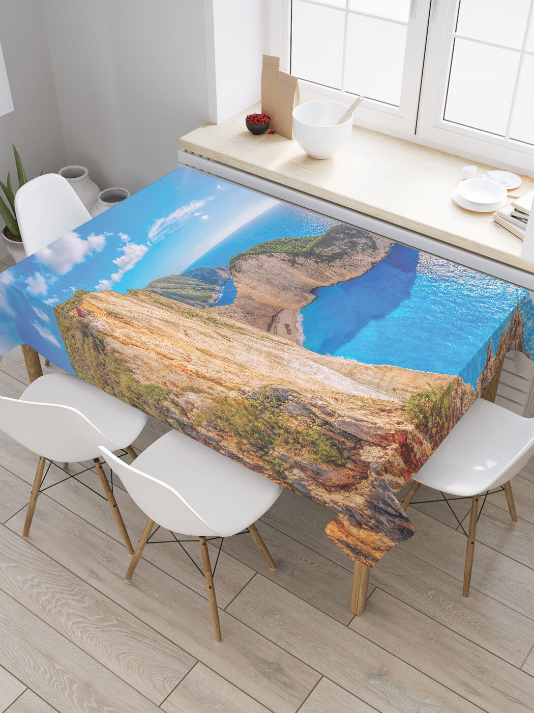 Прямоугольная тканевая скатерть на стол с рисунком "Исландские скалы" 120 на 145 см, JoyArty