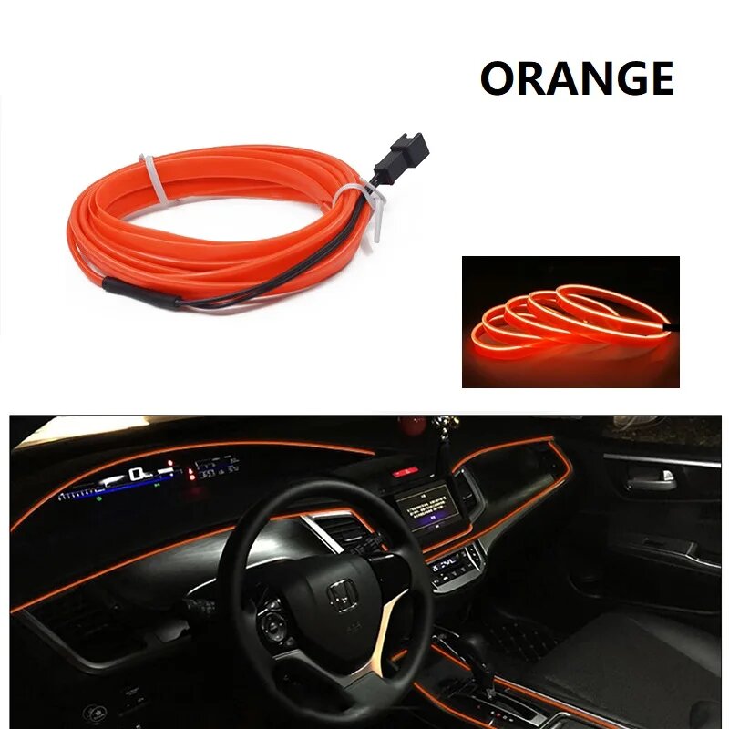 1/2/3/5 м салон автомобиля светодиодная декоративная лампа EL Orange, Only cable no drive, 1M