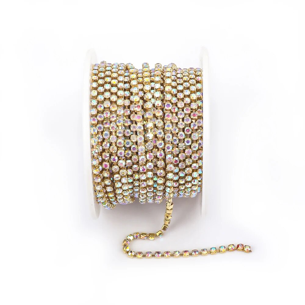 1 ярд, 10 ярдов/рулон SS6-SS18, цепочка со стразами и кристаллами, пришитая клеевая цепочка со стразами, цепочка для чашки для одежды, аксессуары для цепочек «сделай сам»