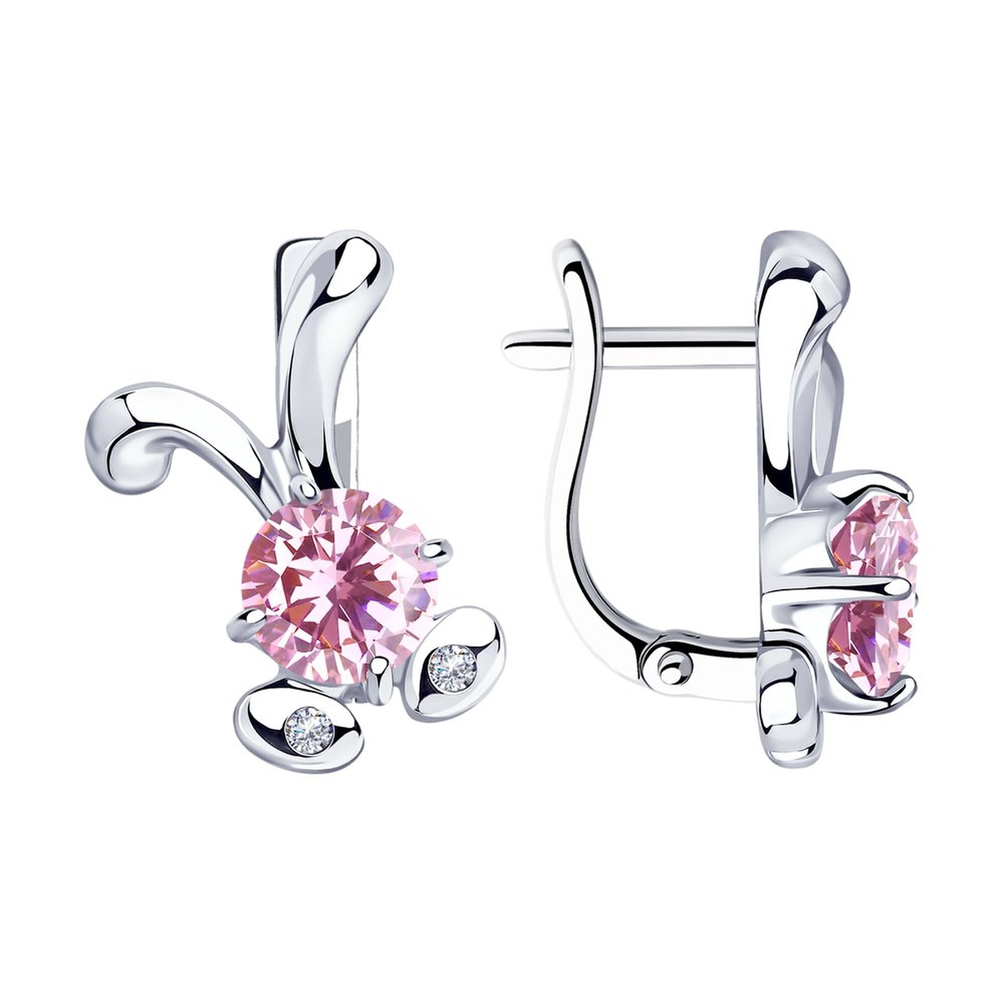 Серьги, серебро, 925 проба, родирование, фианит