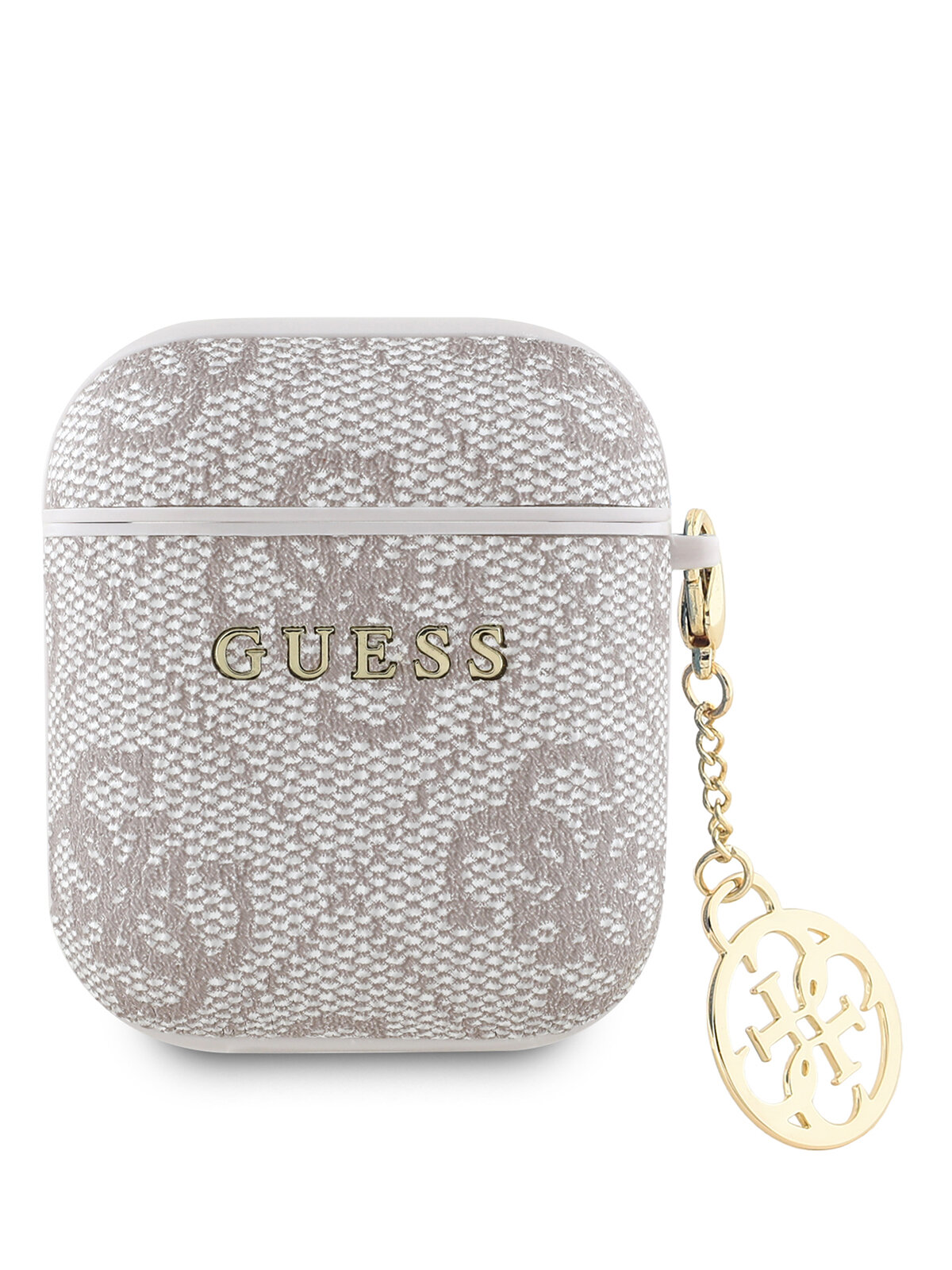 Guess для Airpods 1/2 чехол PU leather 4G with Classic metal logo and Charm Pink