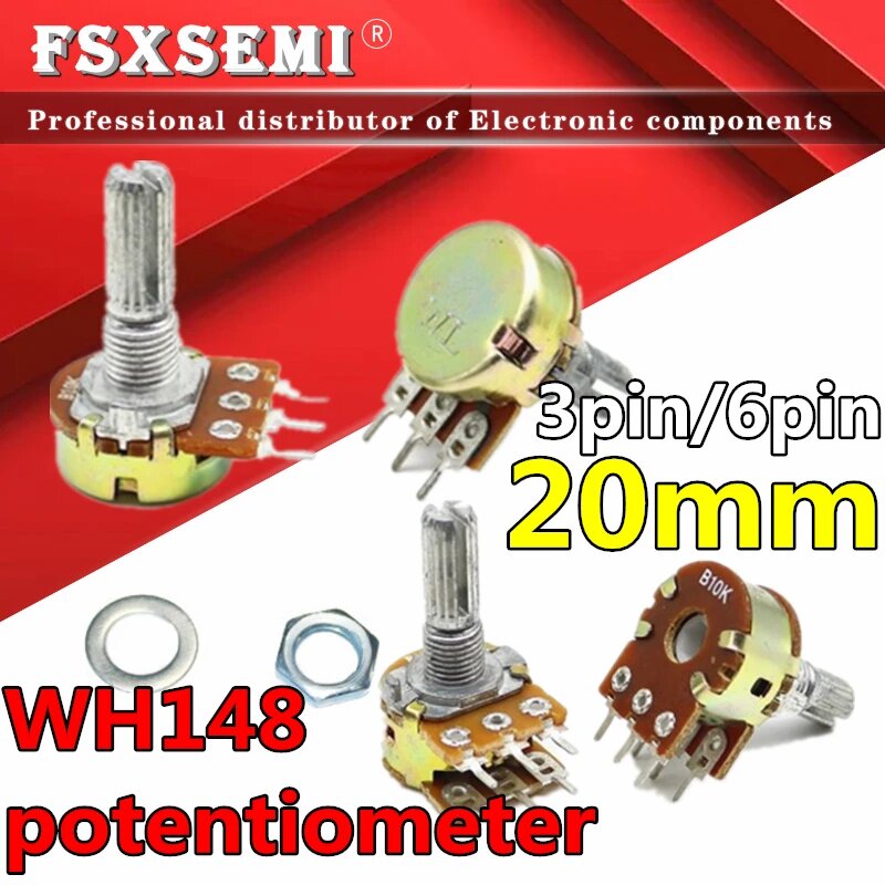 FSXSEMI потенциометры WH148 20мм 2шт 6pin, 10K