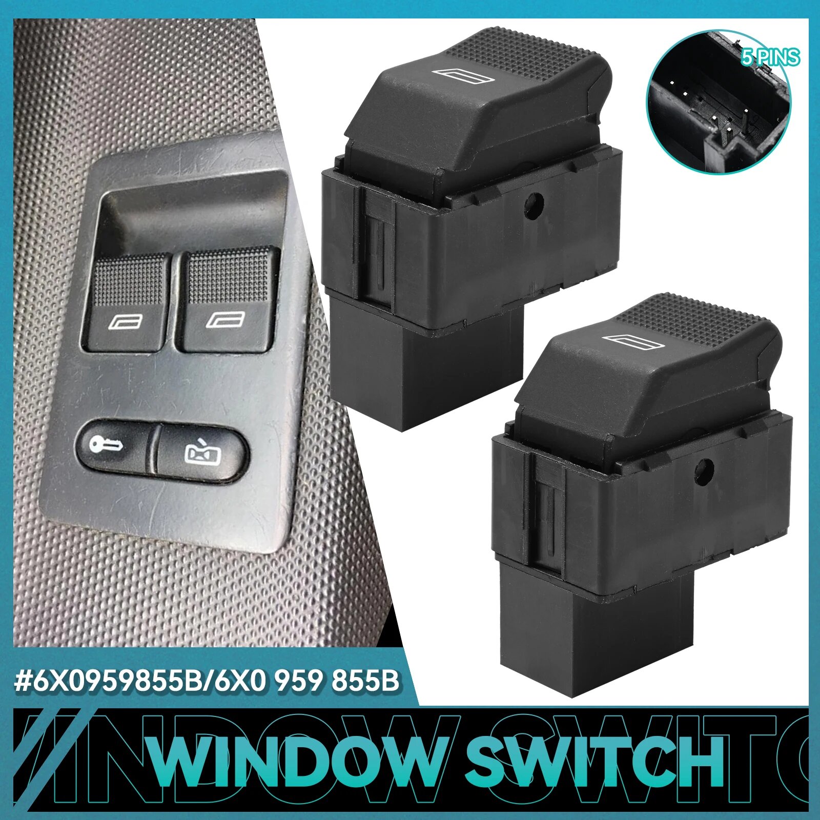2 шт, кнопка включения электрического стеклоподъемника для VW LUPO 6X1 Polo 6N2 6E1 Seat Ibiza Seat Cordoba 6K2 Saloon 6X 0959855 B 6X0 959 855B