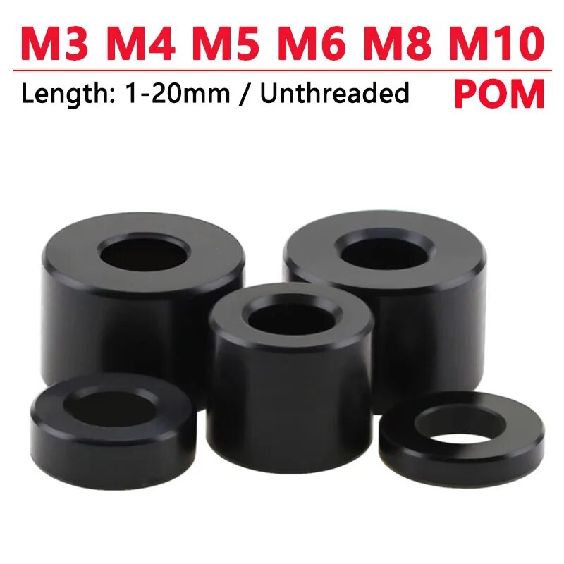 POM втулки черные M3 M4 M5 M6 M8 M10 8.2x16x1.5mm (10pcs)