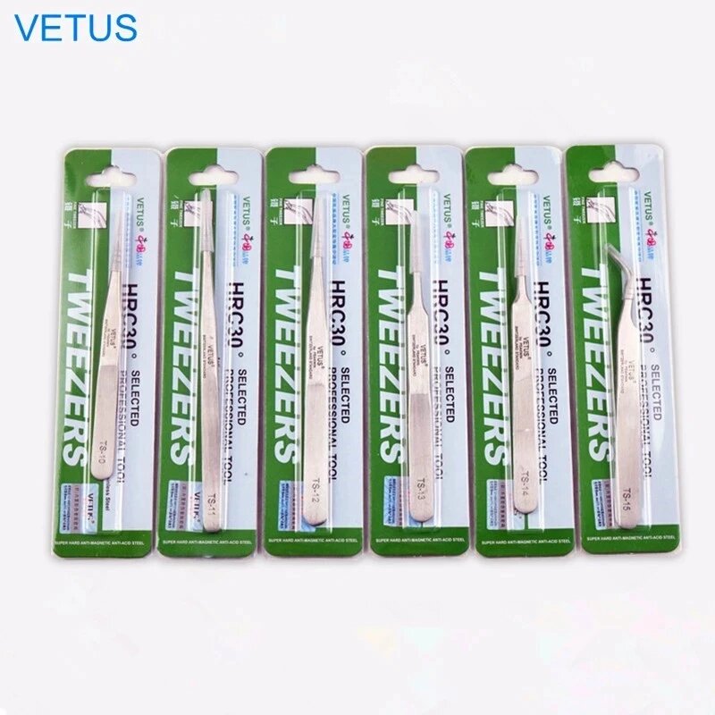 VETUS TS Series, 1 шт, пинцет для бровей из нержавеющей стали, инструменты для ремонта часов с защитной этикеткой, инструмент для наращивания накладных ресниц