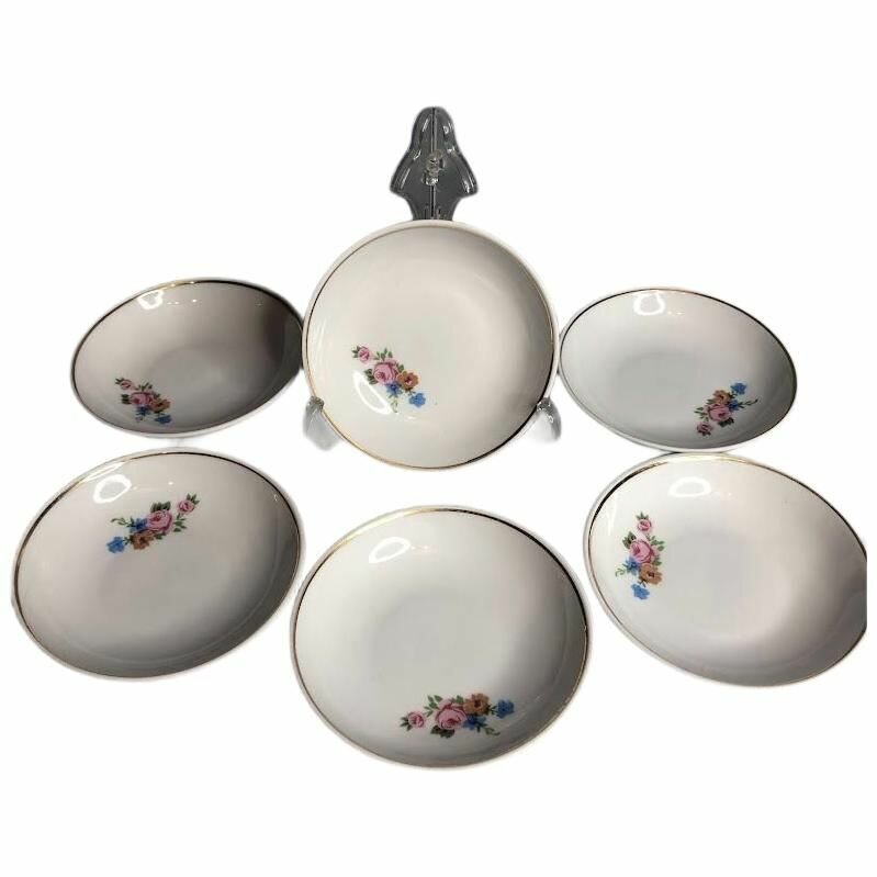 Набор тарелок, блюдец винтажный, 6шт, з-д Дулево "цветы любви", 10см, фарфор, живопись