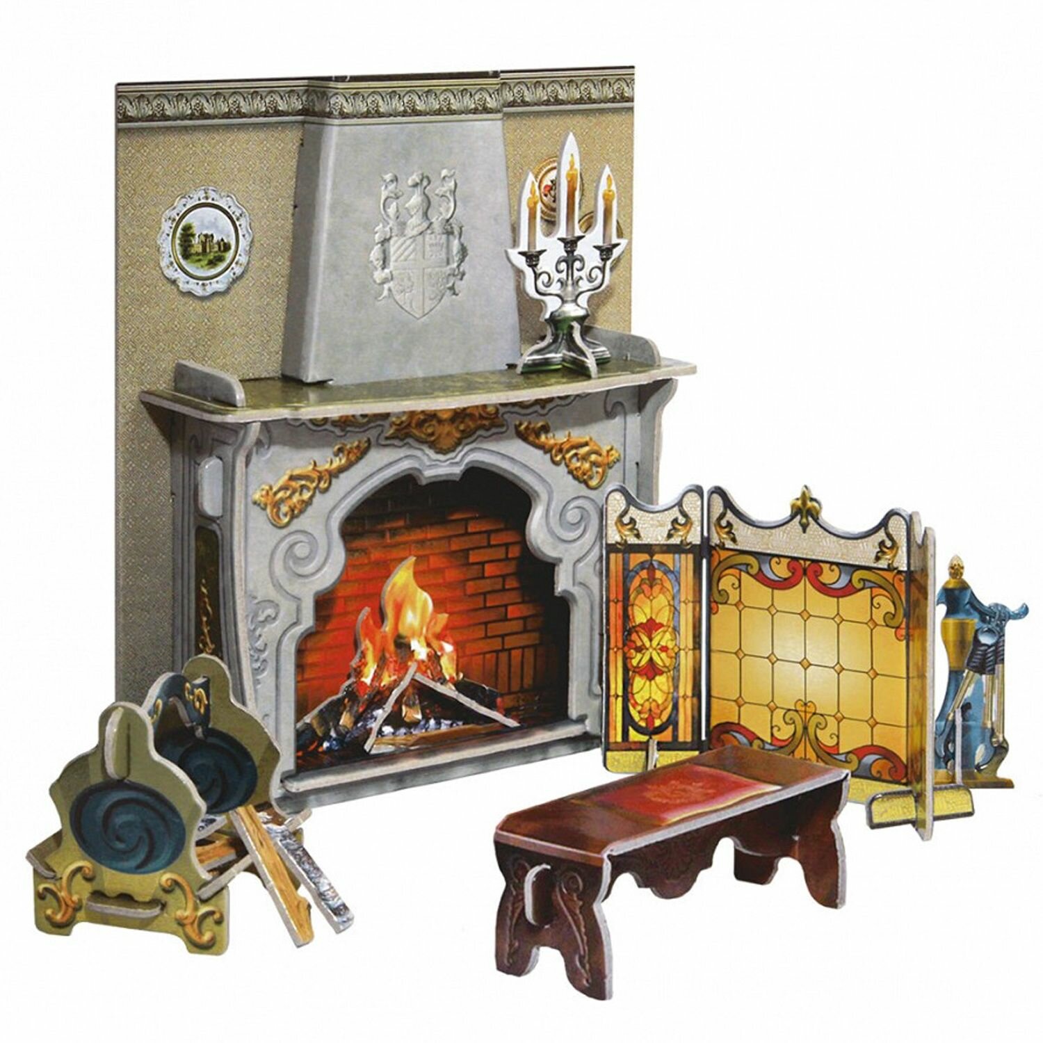 Пазл Умная Бумага "Камин", коллекционный набор мебели, объемный, картон