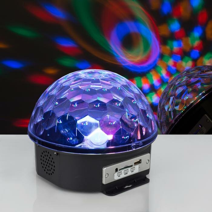 Ночник проектор Хрустальный диско-шар 17.5 см, динамик, свечение RGB, 220 В