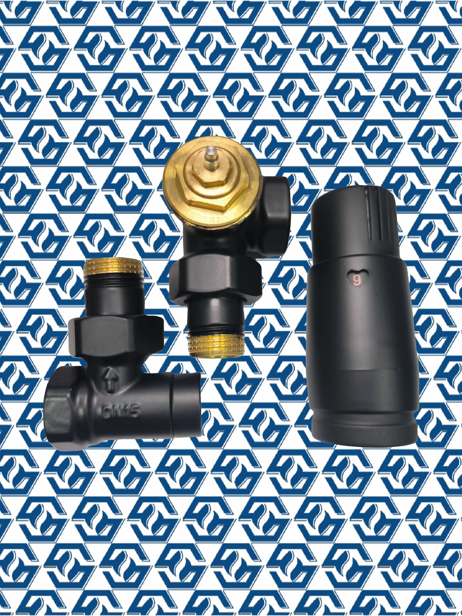 Комплект трехосевой правый HS Deluxe DN15 ВН1/2 x НР1/2 с термостатической головой RAL 9005