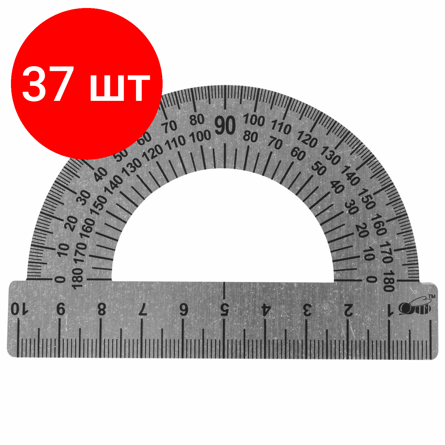 Комплект 37 шт, Транспортир 10 см, 180 градусов, металлический, пифагор, 210637