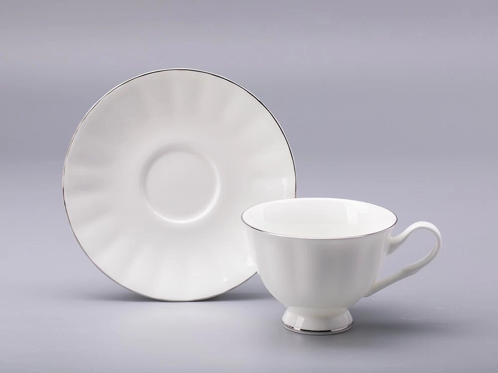 Чайная пара "Платиновая Лента", костяной фарфор, Императорский фарфоровый завод, форма Нега