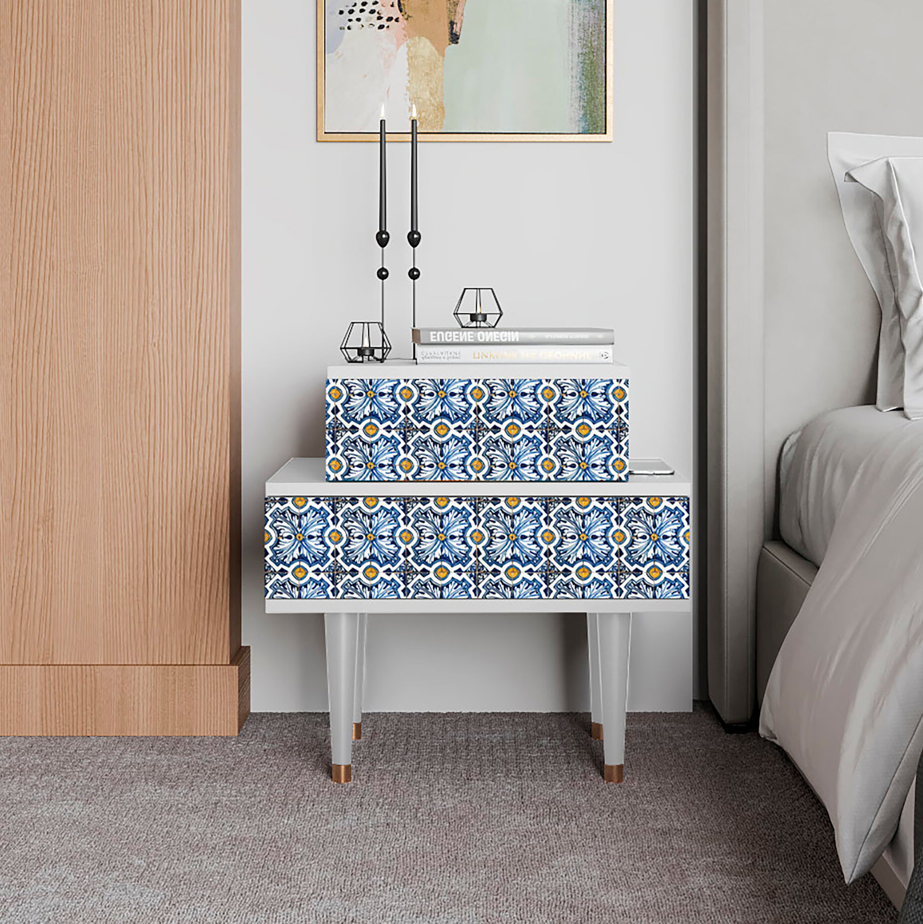 Прикроватная тумба - STORYZ - NS1 Lovely Cornflowers, Размер - 58 x 58 x 41 см, Цвет корпуса - , Белый