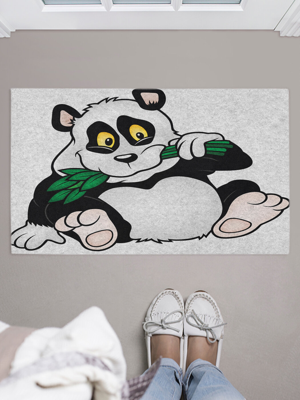 Коврик придверный в прихожую с принтом "Панда с бамбуком" 45x75 см , JoyArty