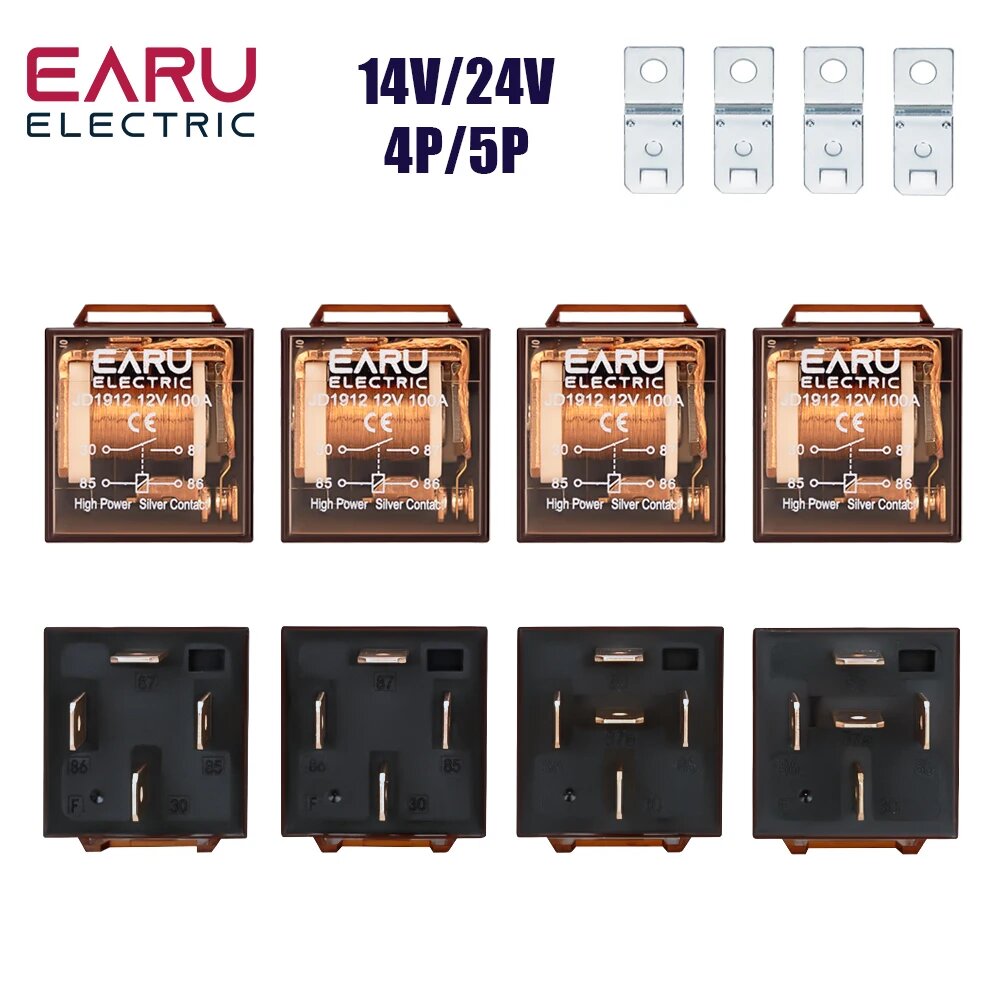 Автомобильное реле EARUELETRIC JD1914 12В/24В 100А 5 контактов 12V 5PIN 100A