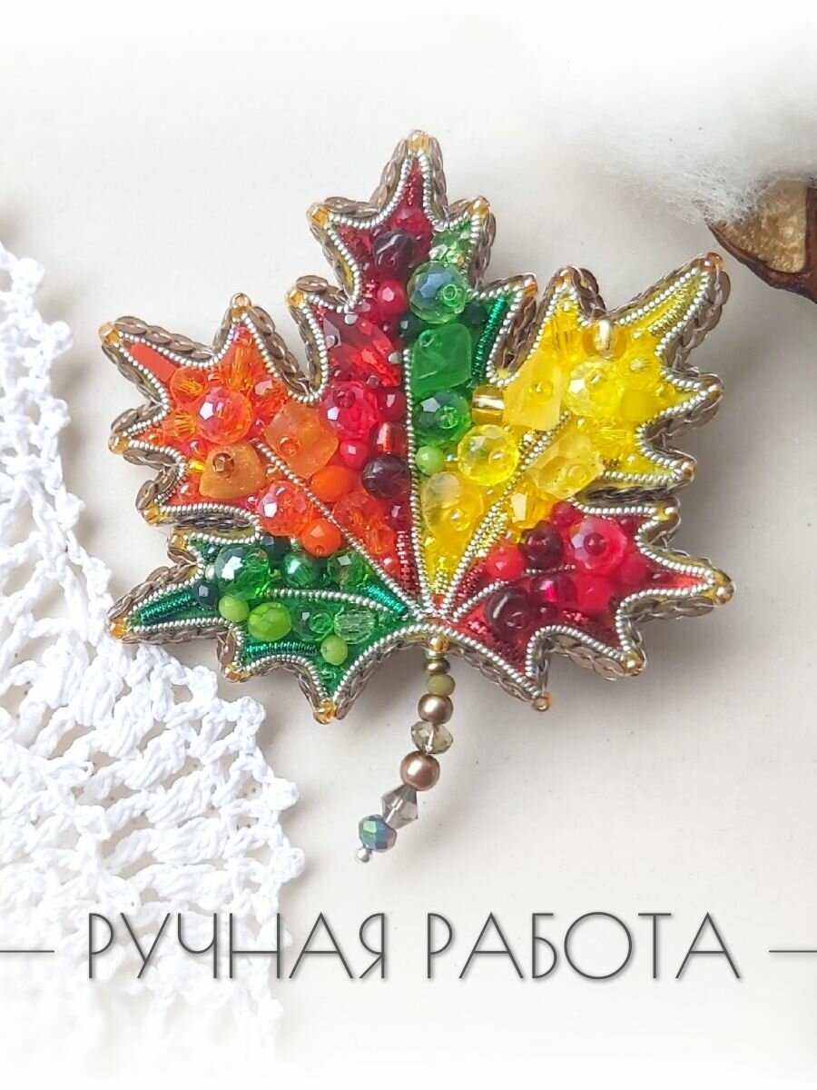 Брошь, гранат, кварц, янтарь