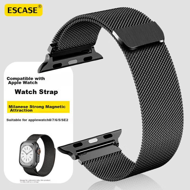 ESCASE Apple Watch Band, для IWatch S10/9 Milanese Loop, магнитный Clasp, Supports Apple Watch Ultra 2/7/SE 42/44/45/49mm, черный — MagSafe