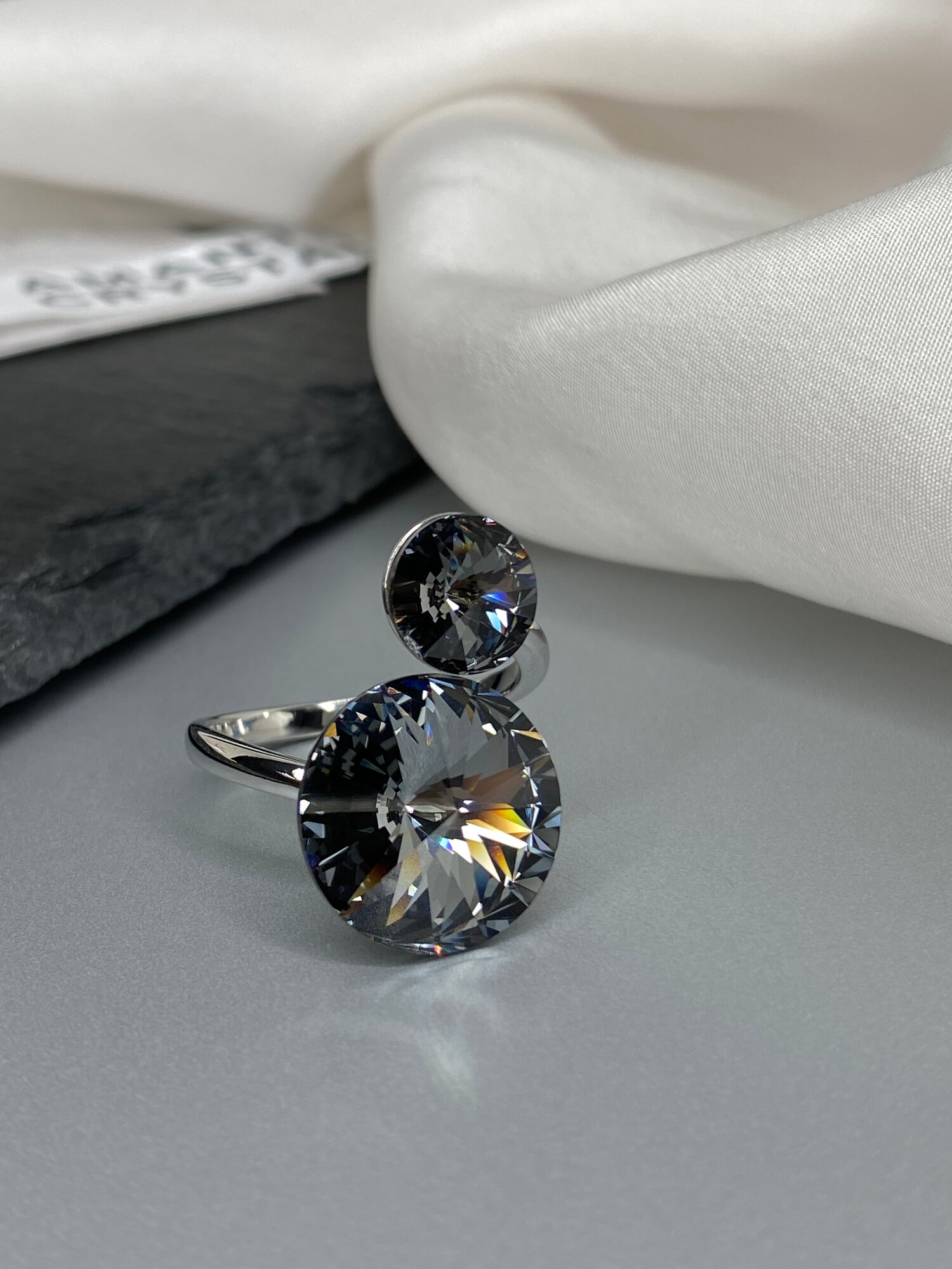 Кольцо Amante crystal, кристаллы Swarovski, безразмерное, серый — фото 1