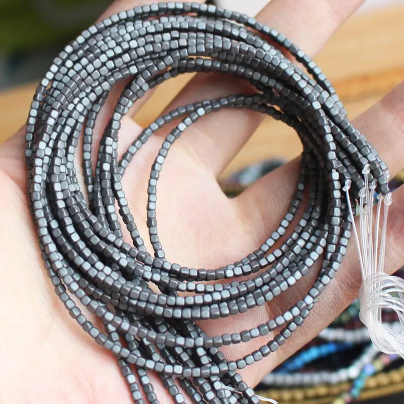 Гематит бусины квадратные 2 мм, Frost Black