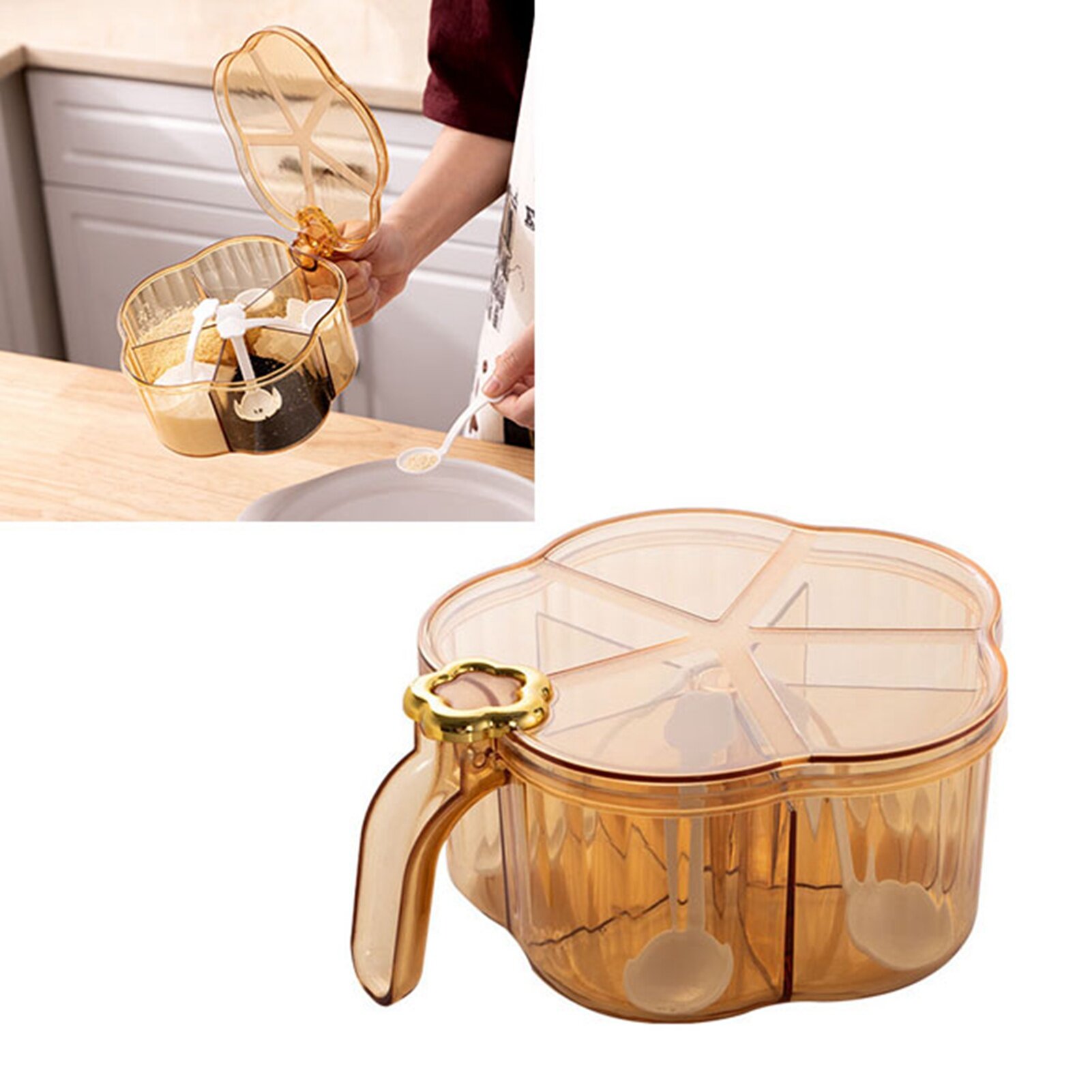 Коробка для приправ, 5 отделений, прозрачная коробка для специй большой емкости с ручкой и крышкой для кухни